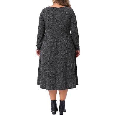 Plus Size Sweater Dresses for Women V Neck Long Sleeve Ribbed Knit ...