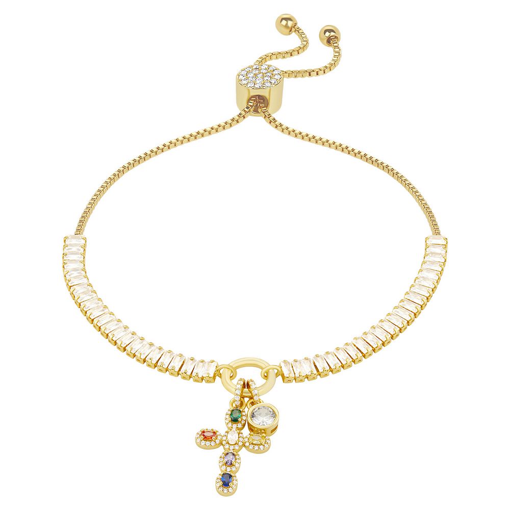 Brilliance 18k Gold Flash Plated Multi Color Cubic Zirconia Cross ...