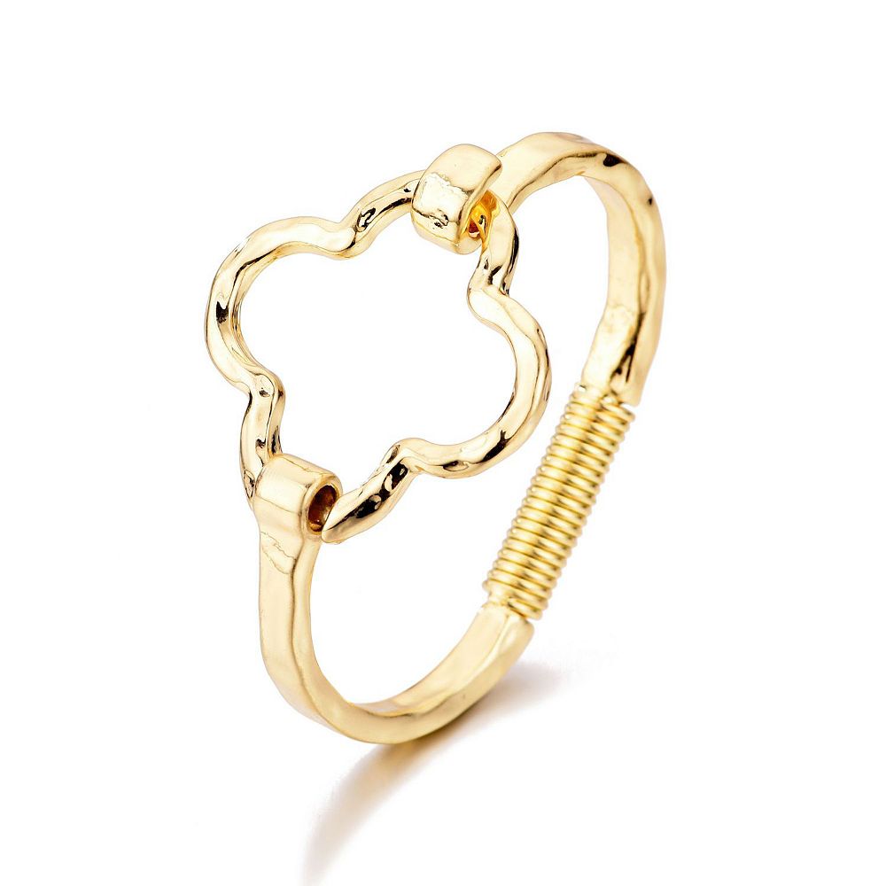 Adornia Gold Tone Hammered Clover Open Clover Cuff