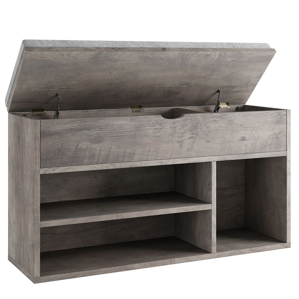 Storage Bench with Cushion, Lift-Top Storage & 2-Tier Open Shoe Rack ...