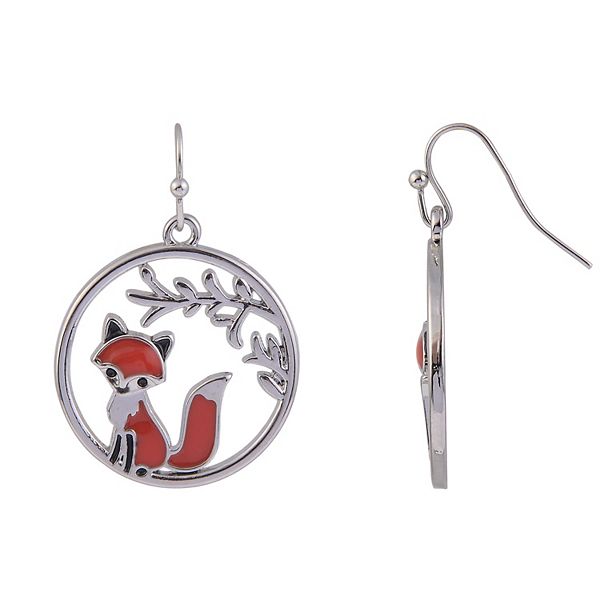 Silver Tone Fox Ring Earrings