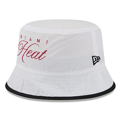 Men's New Era White/Black Miami Heat 2025 NBA Draft Nylon Bucket Hat