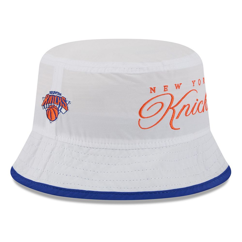Men's New Era White/Blue New York Knicks 2025 NBA Draft Nylon Bucket Hat
