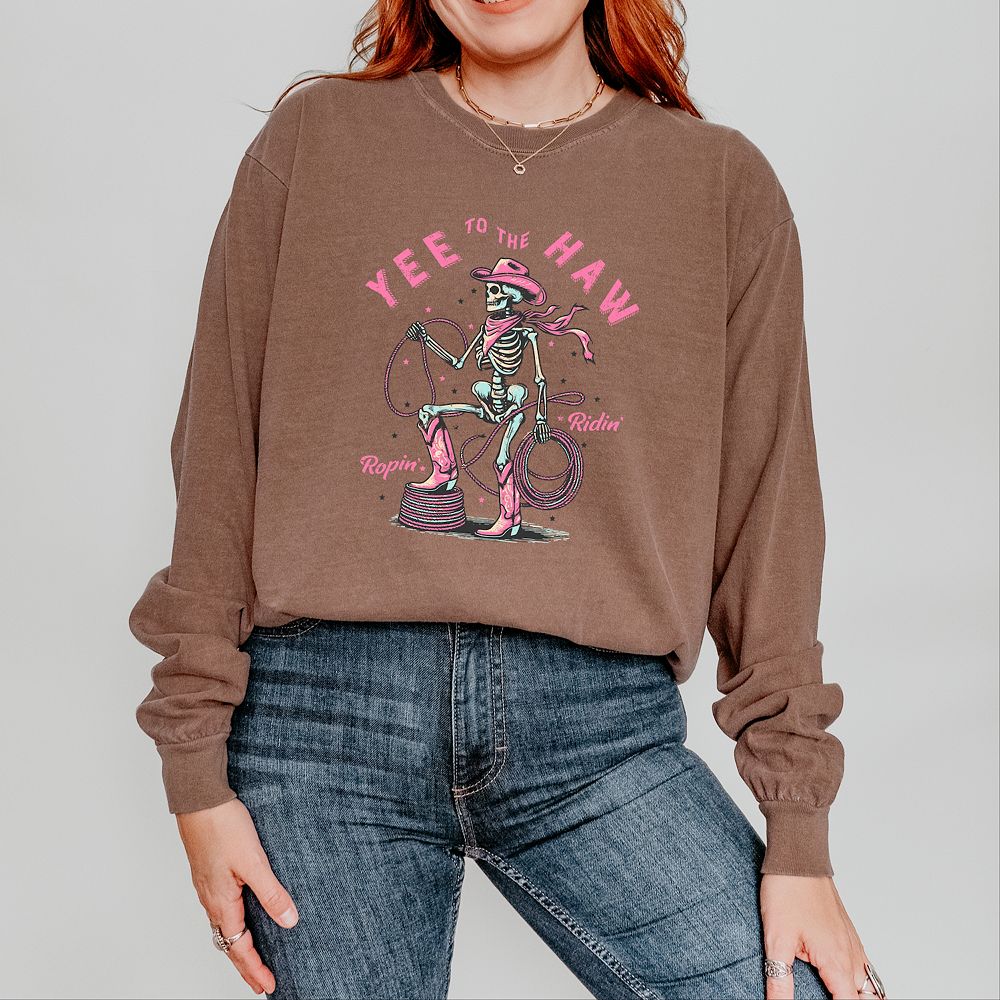 Simply Sage Market Yee To The Haw Skeleton Garment Dyed Long Sleeve