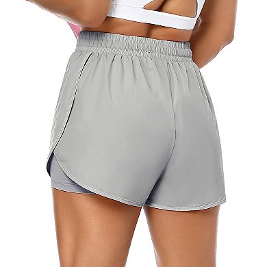 Womens Running Shorts Elastic High Waisted 2 in 1 Drawstring Quick Dry Yoga Workout Athletic Pocket