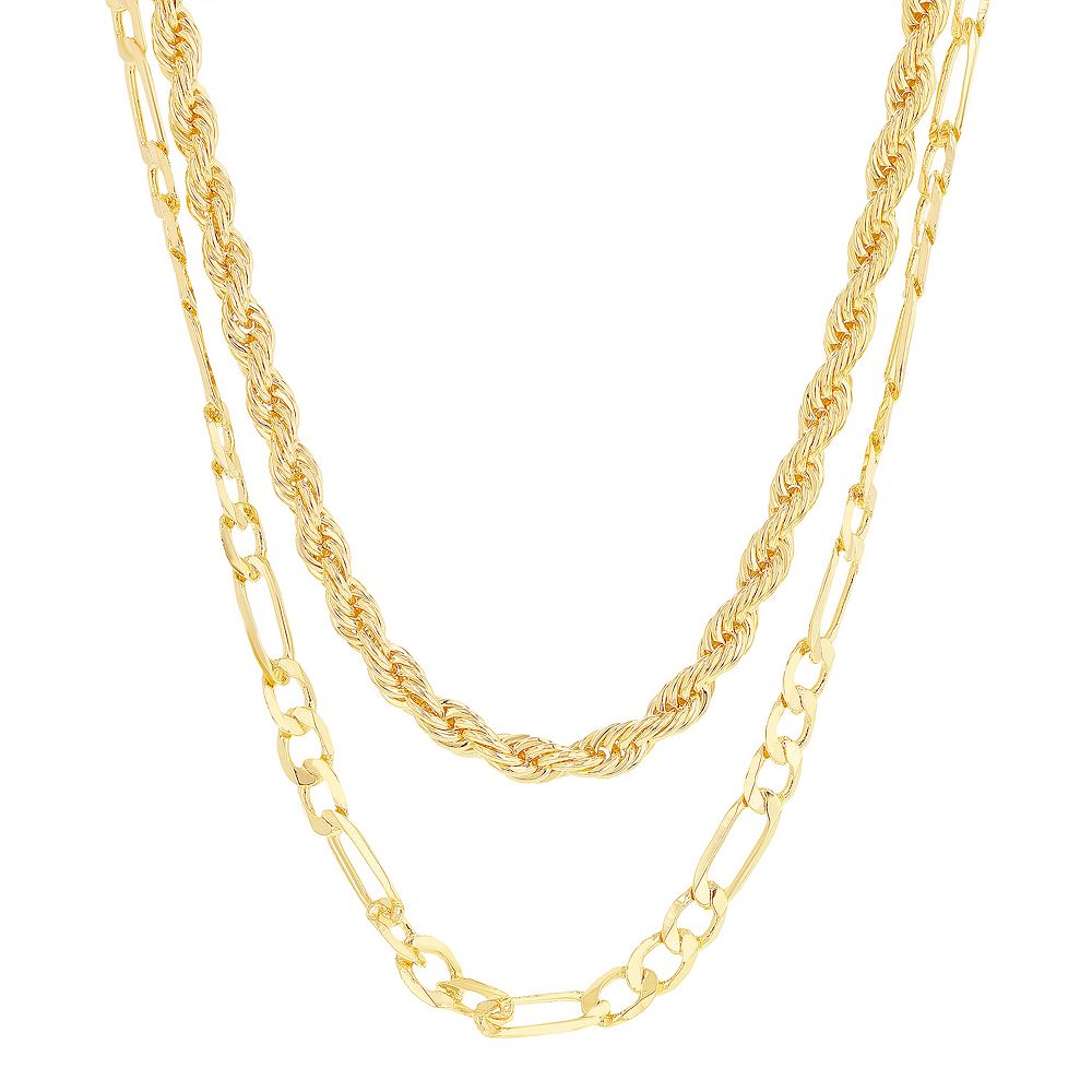 KIRO 14k Gold Plated Rope & Figaro Layered Chain Necklace