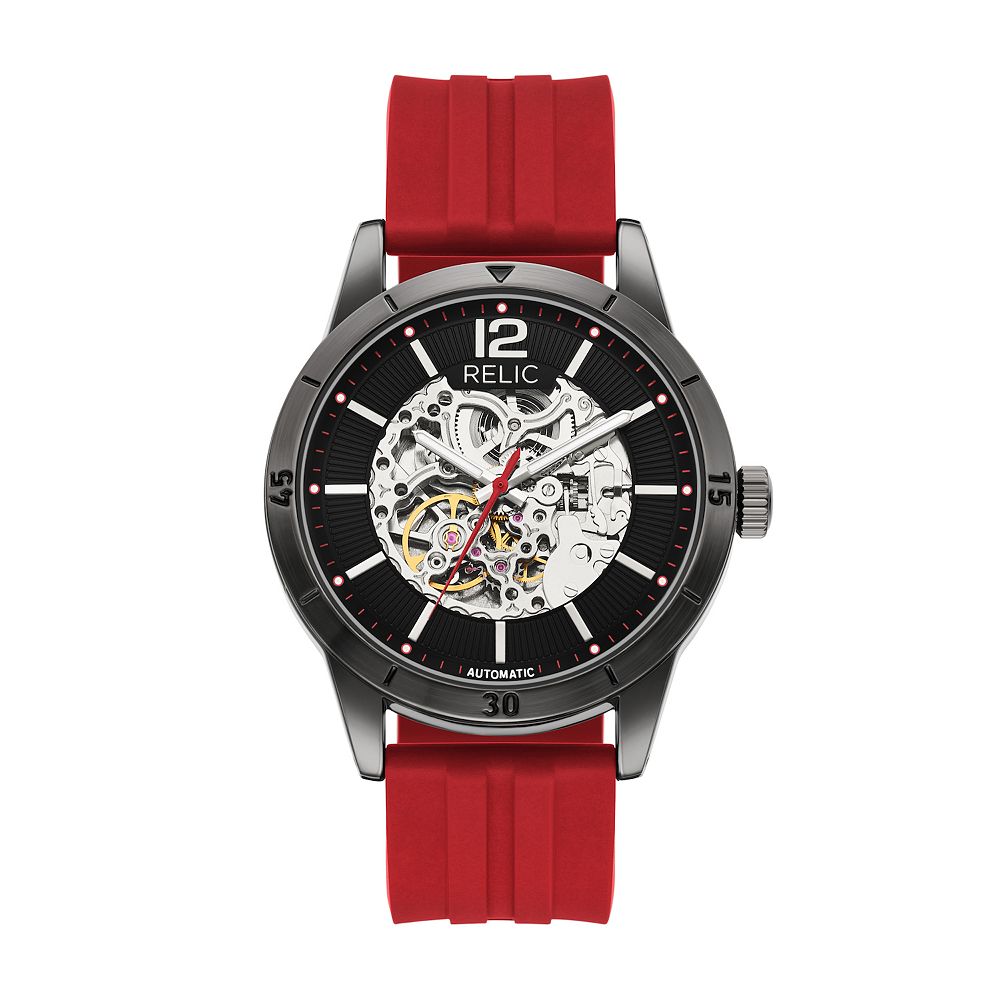 Relic by Fossil Men's Skeleton Dial Automatic Red Strap Watch - ZRT0004
