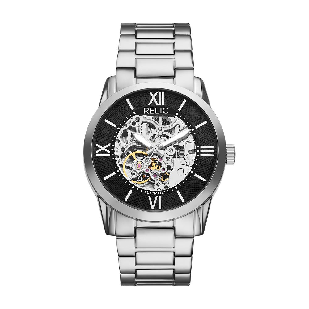 Relic by Fossil Men's Skeleton Dial Stainless Steel Bracelet Automatic ...