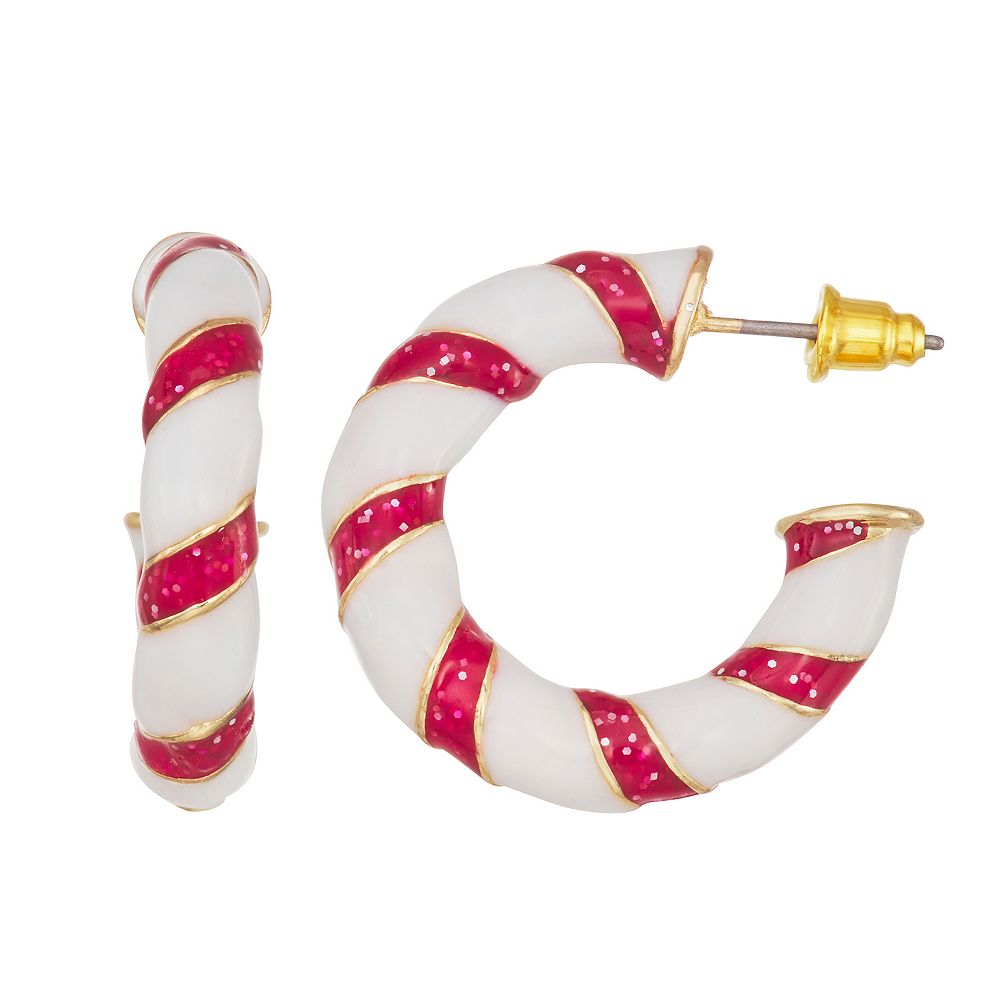 Gold Tone Candy Cane Hoop Earrings