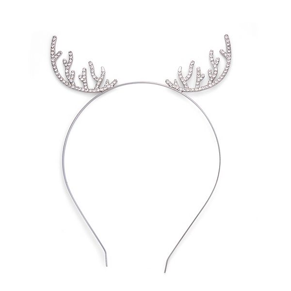 Silver Tone Rhinestone Antlers Headband