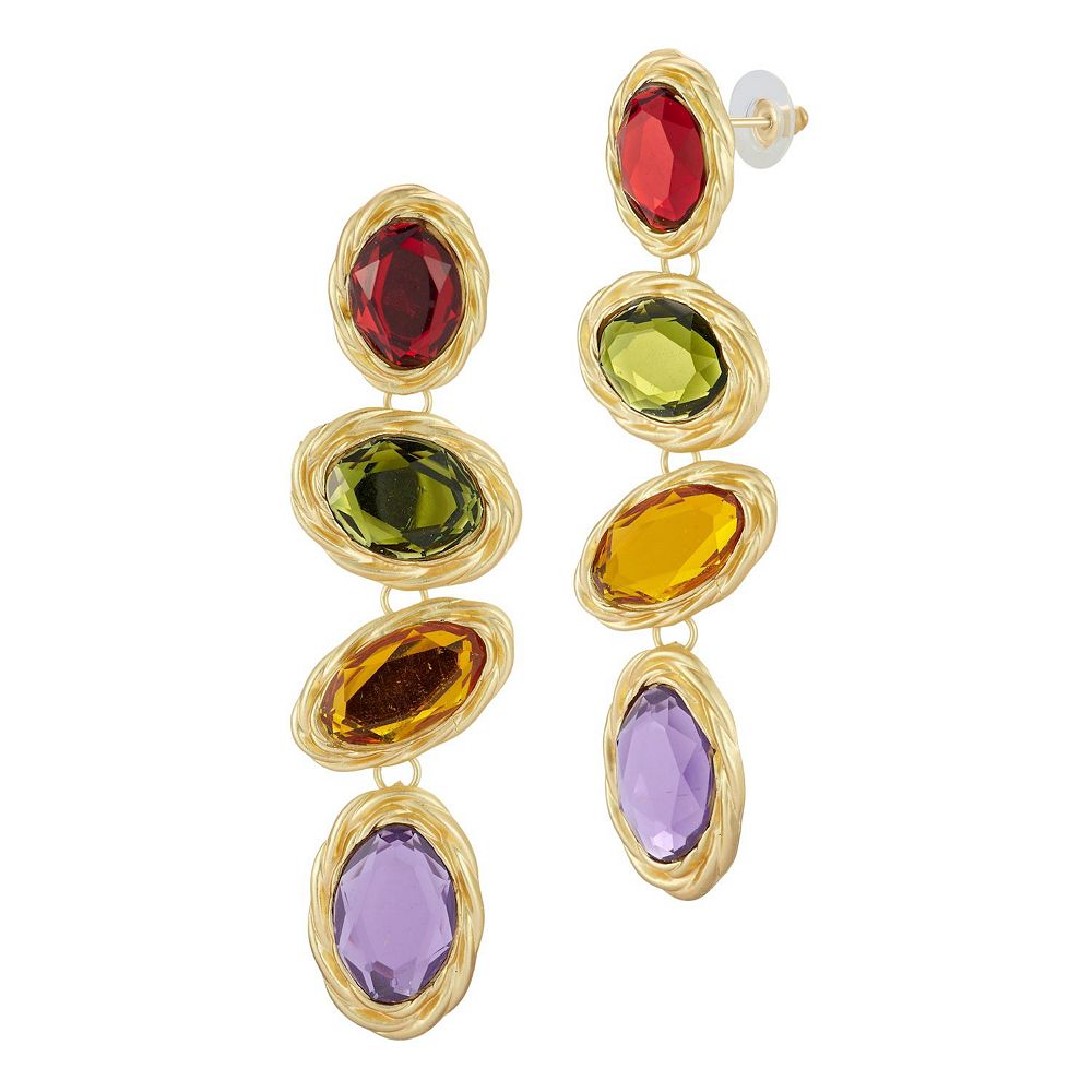 WINX Gold Tone Multi Color Gems Linear Drop Earrings