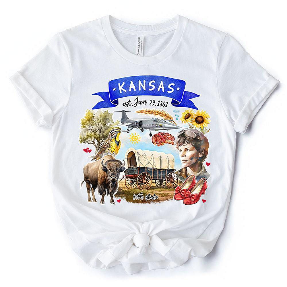 Artistic Kansas State Themes and Landmarks T-Shirt, Tee for History and ...