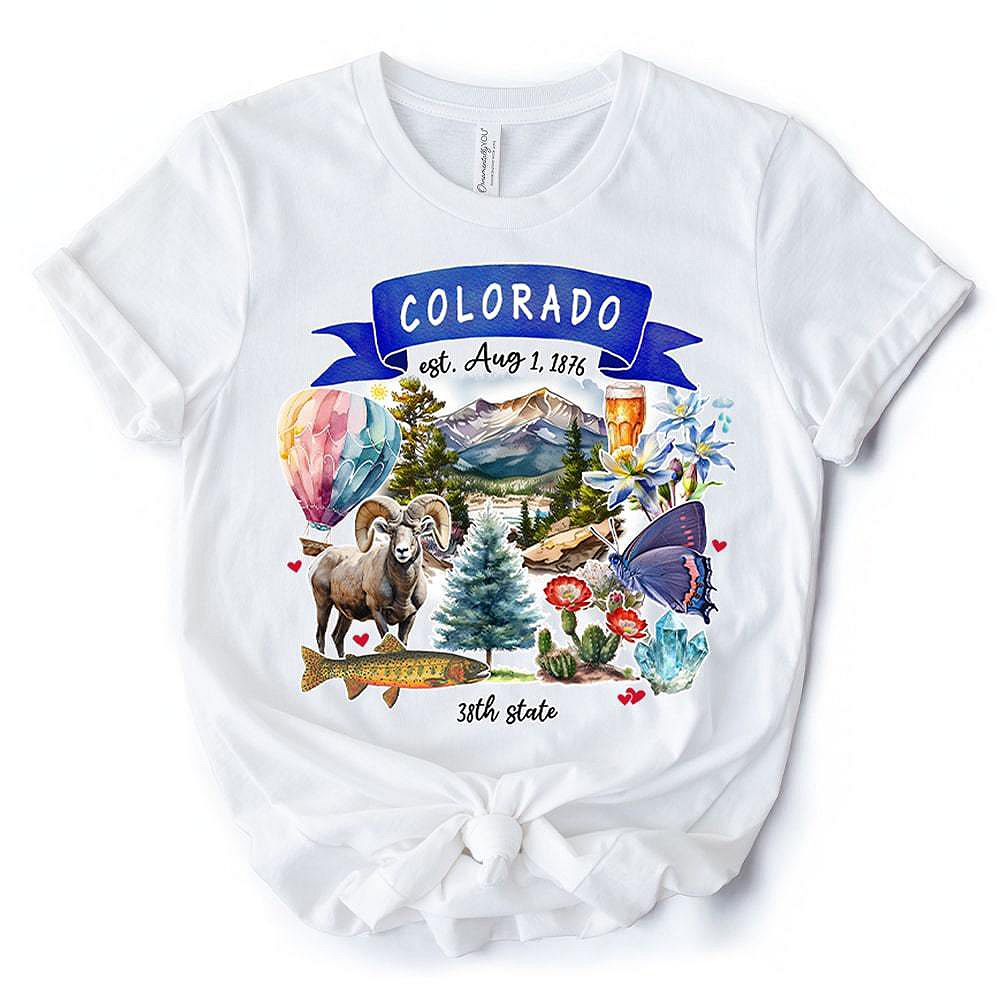 Artistic Colorado State Themes and Landmarks T-Shirt, Tee for History ...