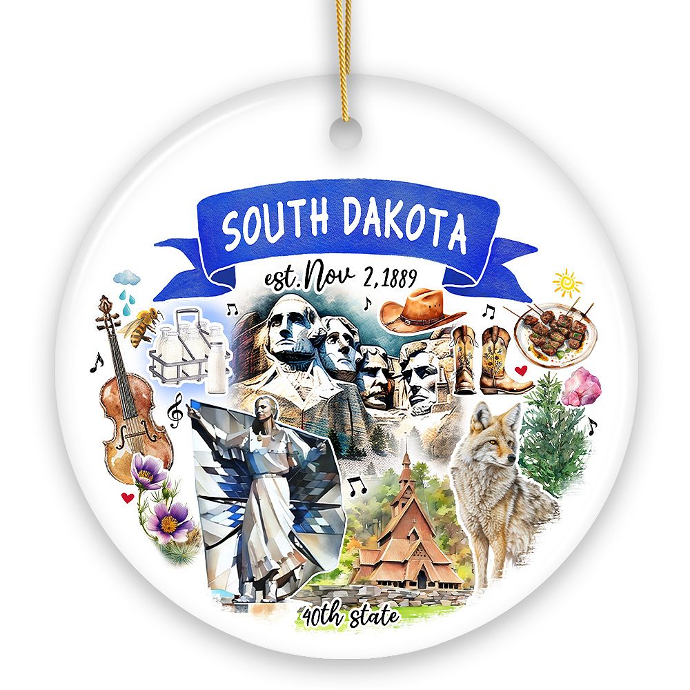 Artistic South Dakota State Themes and Landmarks Christmas Ornament