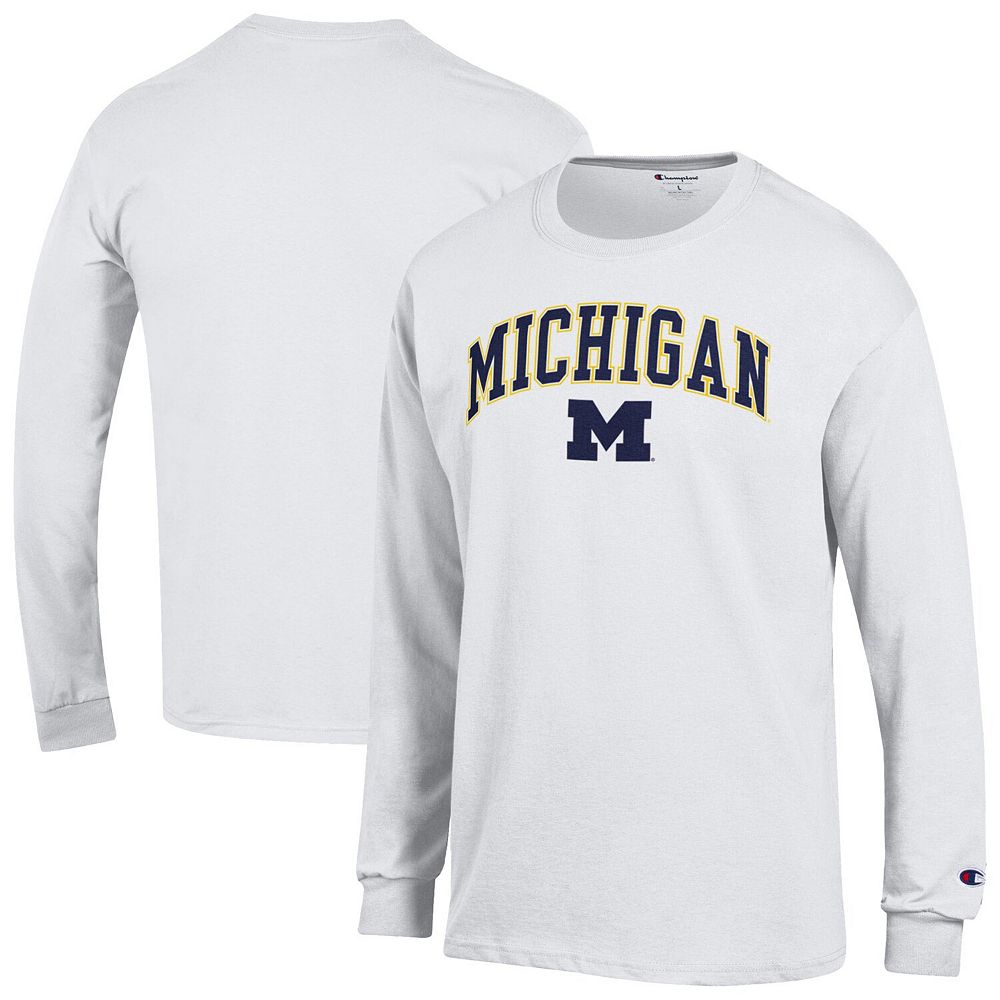 Men's Champion White Michigan Wolverines Arch Over Logo 2-Hit Long ...