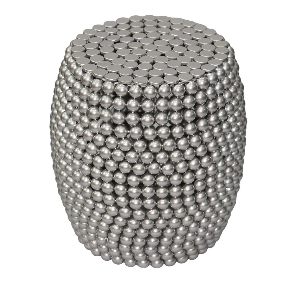Eve 18" Side End Table, Silver Metallic Beads Studded Pattern, Nickel ...