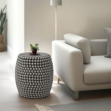Eve 18" Side End Table, Silver Metallic Beads Studded Pattern, Nickel ...