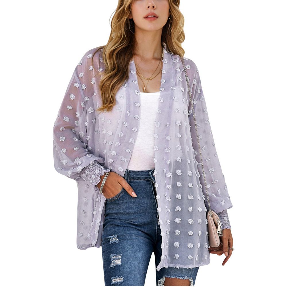 Women's Sheer Chiffon Duster with Textured Floral Design