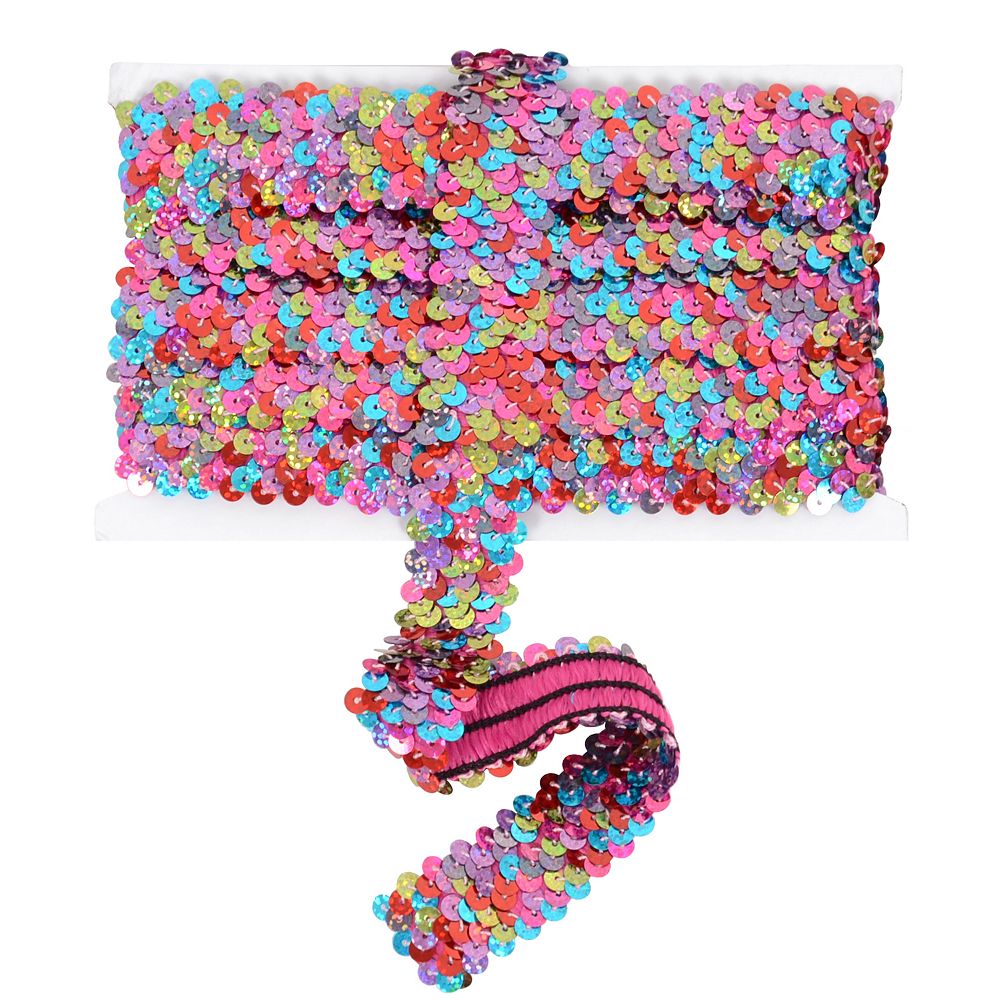 Elastic Sequin Trim Flat Glitter Paillette Ribbon, Metallic Stretch ...