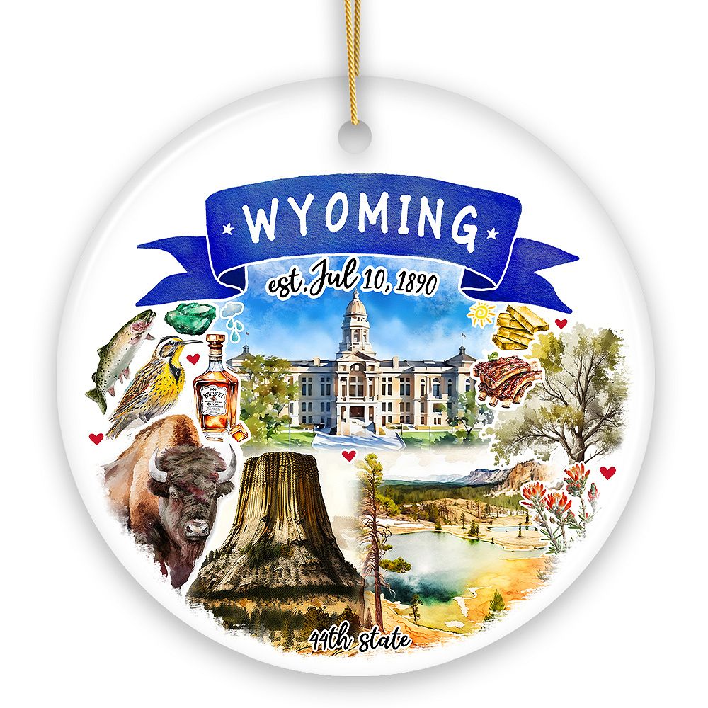 Artistic Wyoming State Themes and Landmarks Christmas Ornament