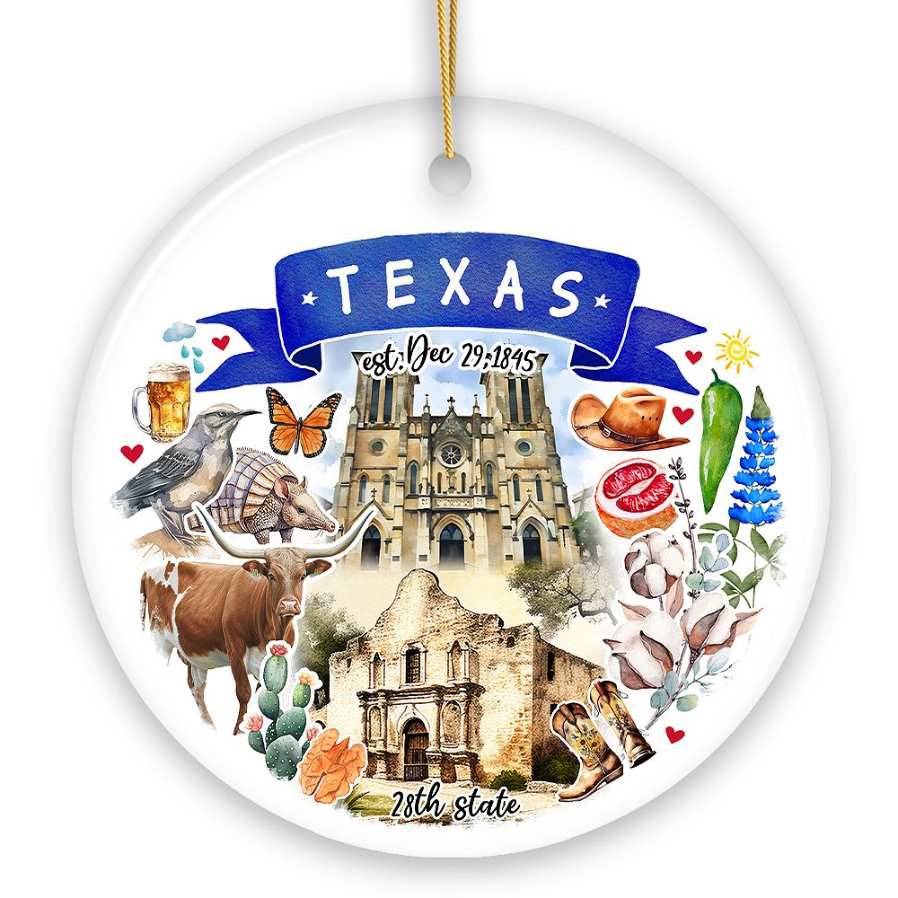 Artistic Texas State Themes and Landmarks Christmas Ornament