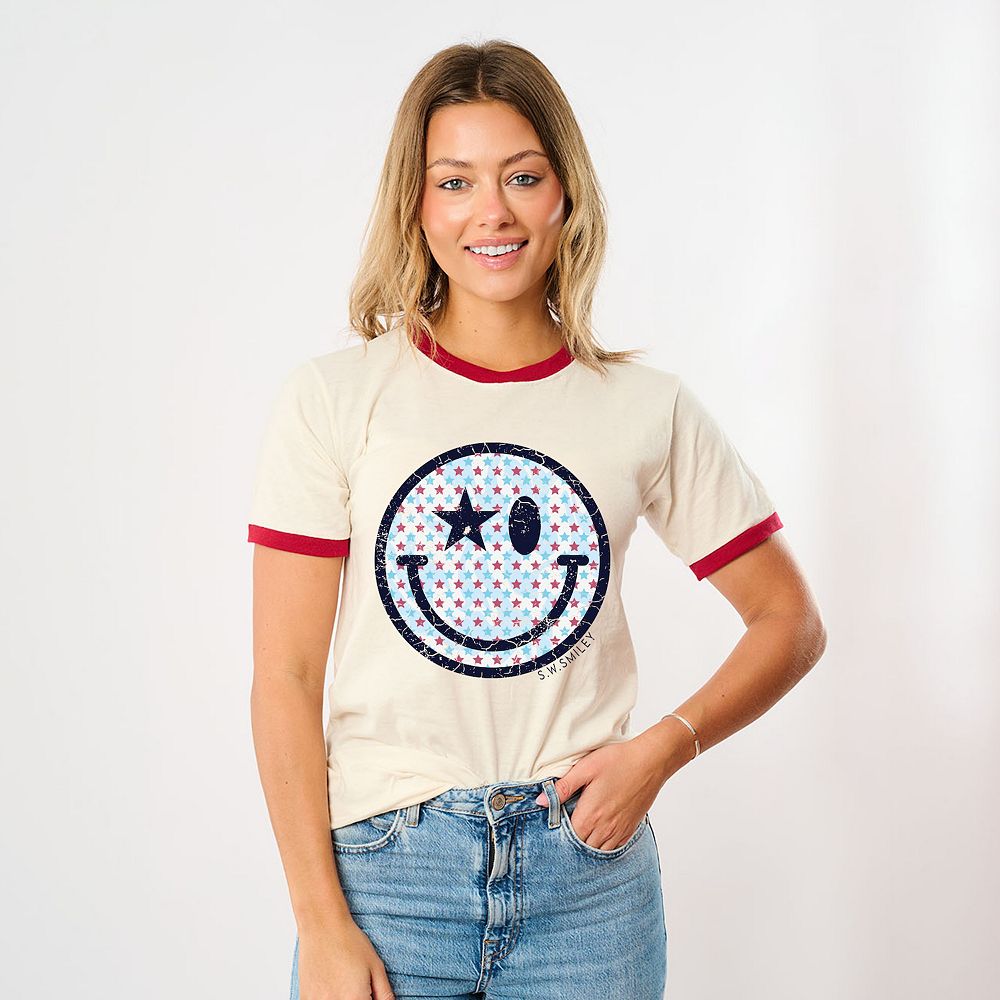 Simply Sage Market S.W.Smiley Patriotic Stars Ringer Tee