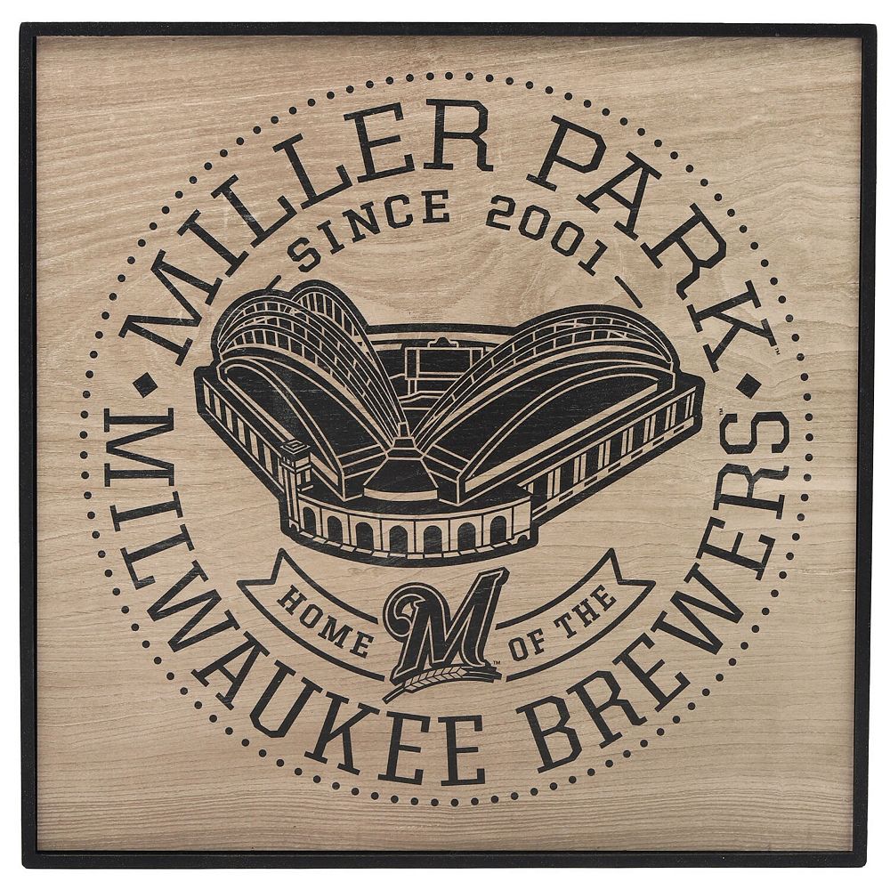 Milwaukee Brewers 12'' x 12'' Team Framed Wood Stadium Sign