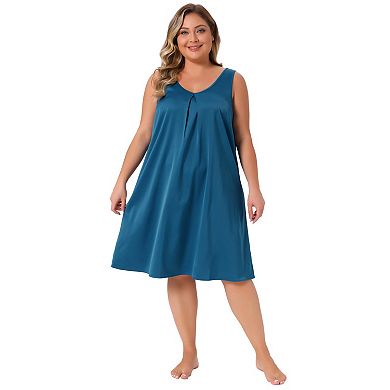 Plus Size Satin Nightgown for Women V Neck Sleeveless Pleated Sleep ...
