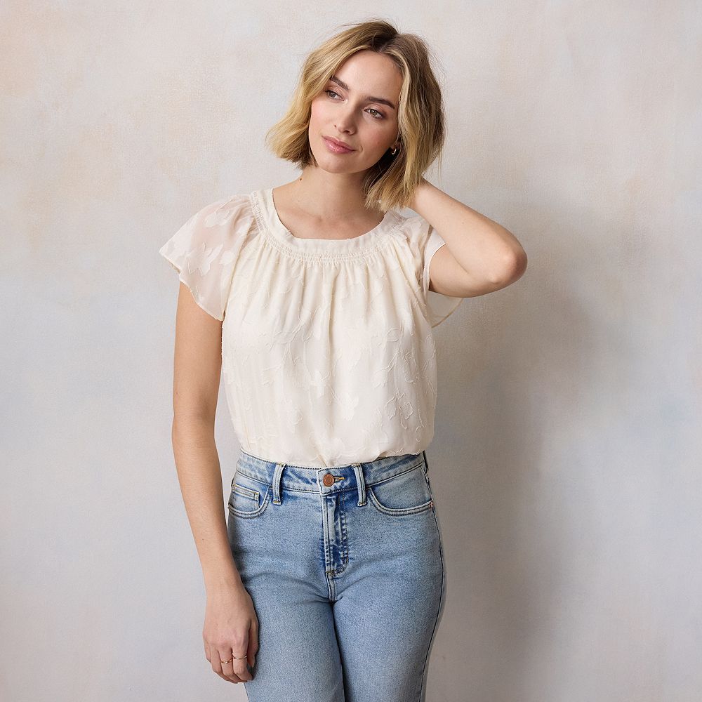 Petite LC Lauren Conrad Tie-Front Shirred Neck Shell Top