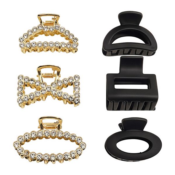 Emberly 6-Pack Crystal & Black Mini Hair Clip Set