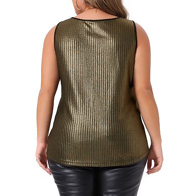 Women's Plus Size Metallic Tank Tops Sleeveless Square Neck Sparkly ...