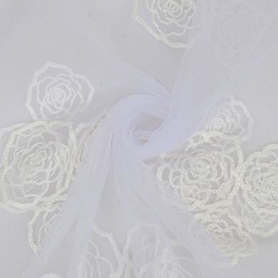 Women's Sheer Lace Neck Scarf with Embroidered Rose Floral Edging and ...