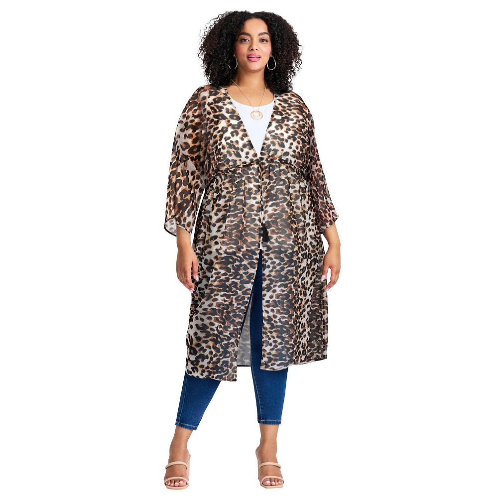 Avenue Women's Plus Size Tie-Front Duster wrap