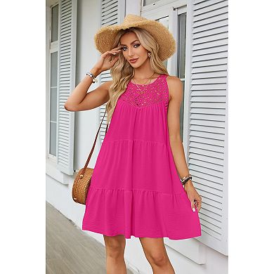 Womens Crochet Halter Mini Dresses Sleeveless Hollow Out Ruffle A Line ...