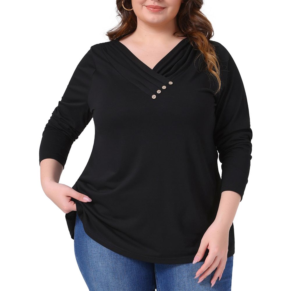 Plus Size Tunic Tops for Women V Neck Button Long Sleeve Fall Pullover ...