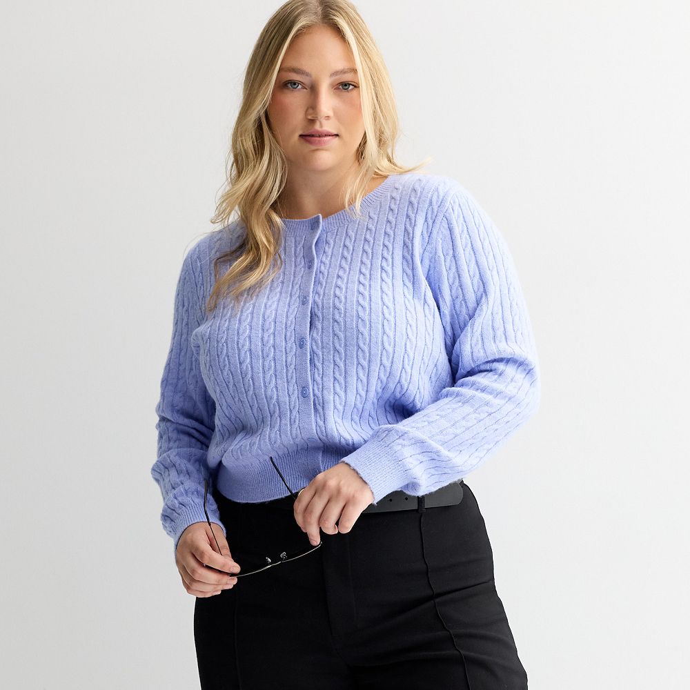 Juniors' Plus Size SO® Cable Knit Core Sweater Cardigan