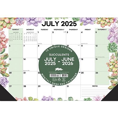 Succulents Academic July 2025 - June 2026 Monthly Deskpad Calendar
