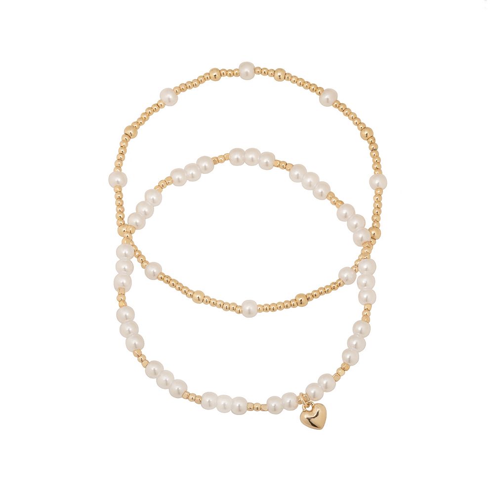 LC Lauren Conrad Gold Tone Simulated Pearl & Beaded Stretch Bracelet ...