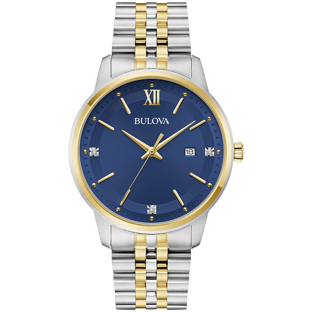 Bulova Men's Classic Two Tone Stainless Steel Diamond Accent Bracelet ...