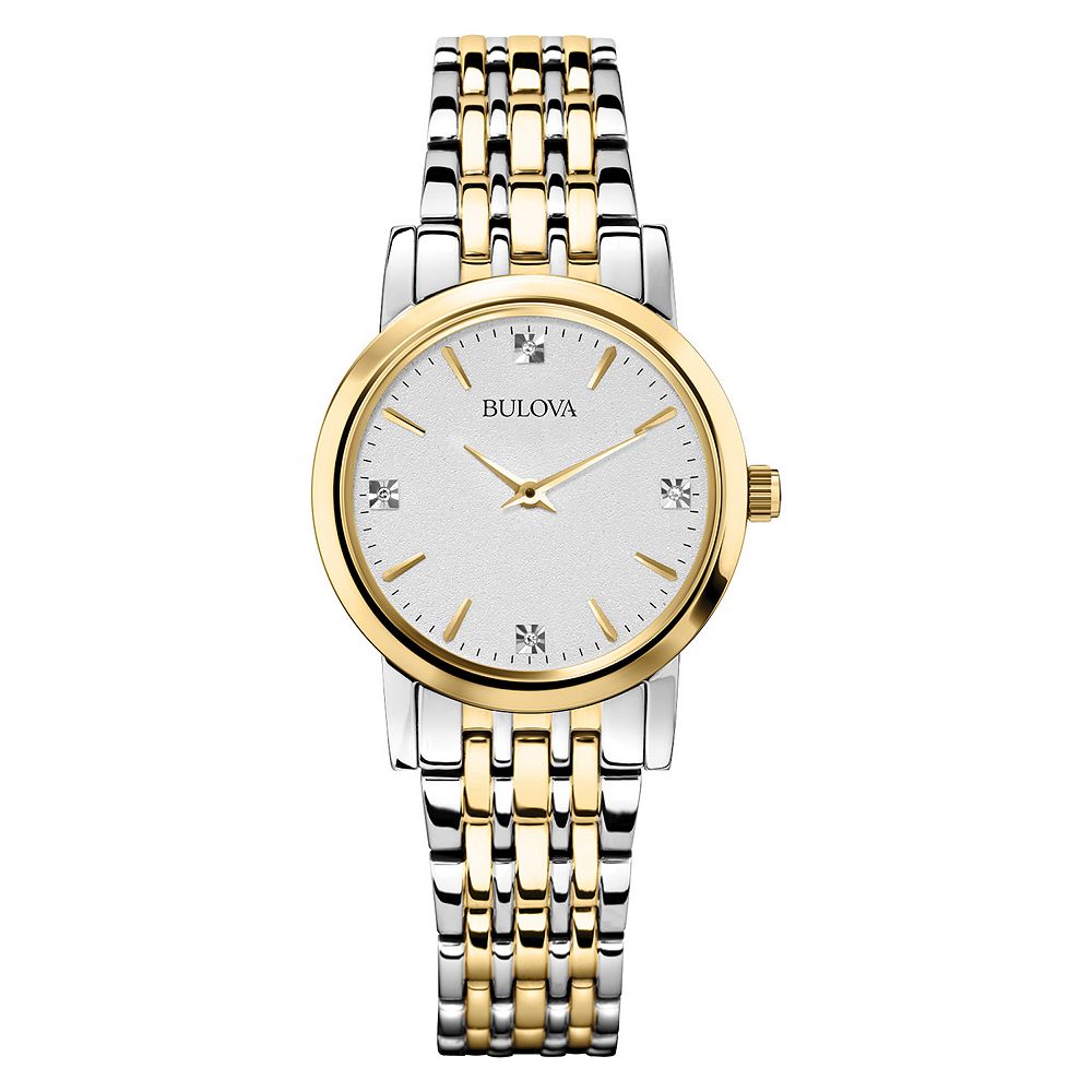 Bulova Women's Classic Two Tone Stainless Steel Diamond Accent Bracelet ...