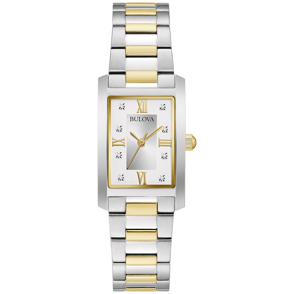 Bulova Women's Classic Two Tone Stainless Steel Rectangular Diamond ...