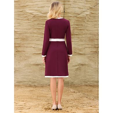 Women's Work A-Line Dress Long Sleeve Contrast Color Dresses