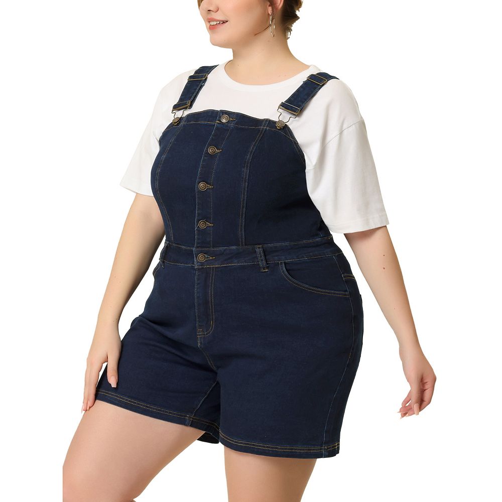 Plus Size Denim Overall Shortalls for Women Adjustable Jumpsuit Bib ...