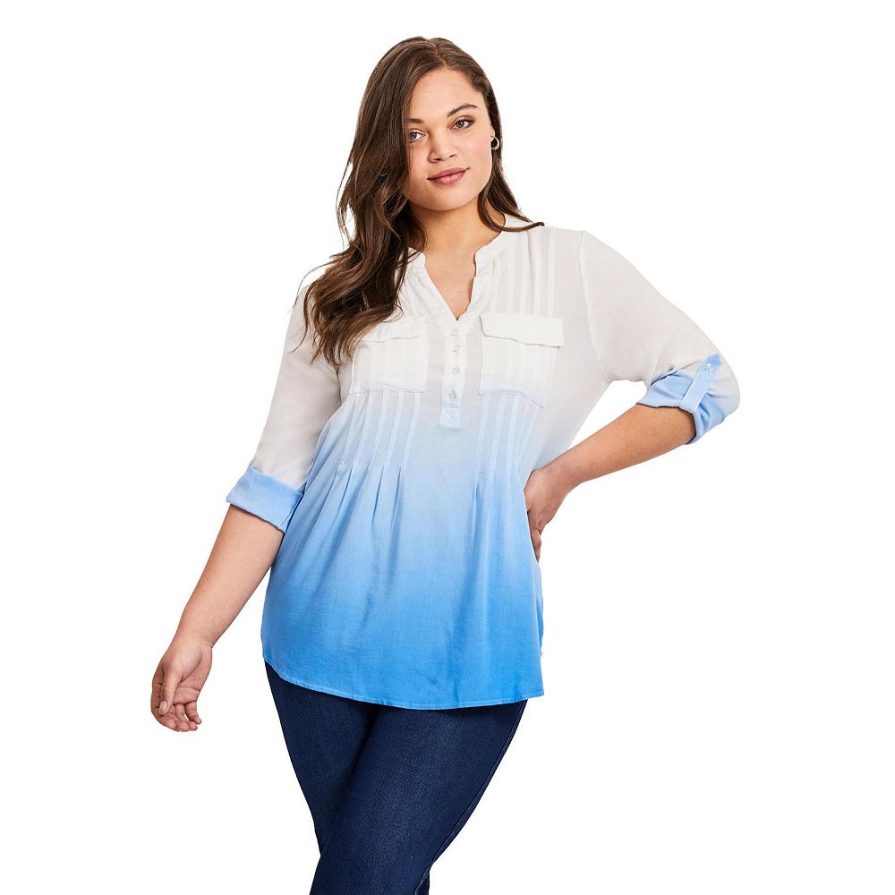 Avenue Women's Plus Size Roll Tab Pintuck Tunic
