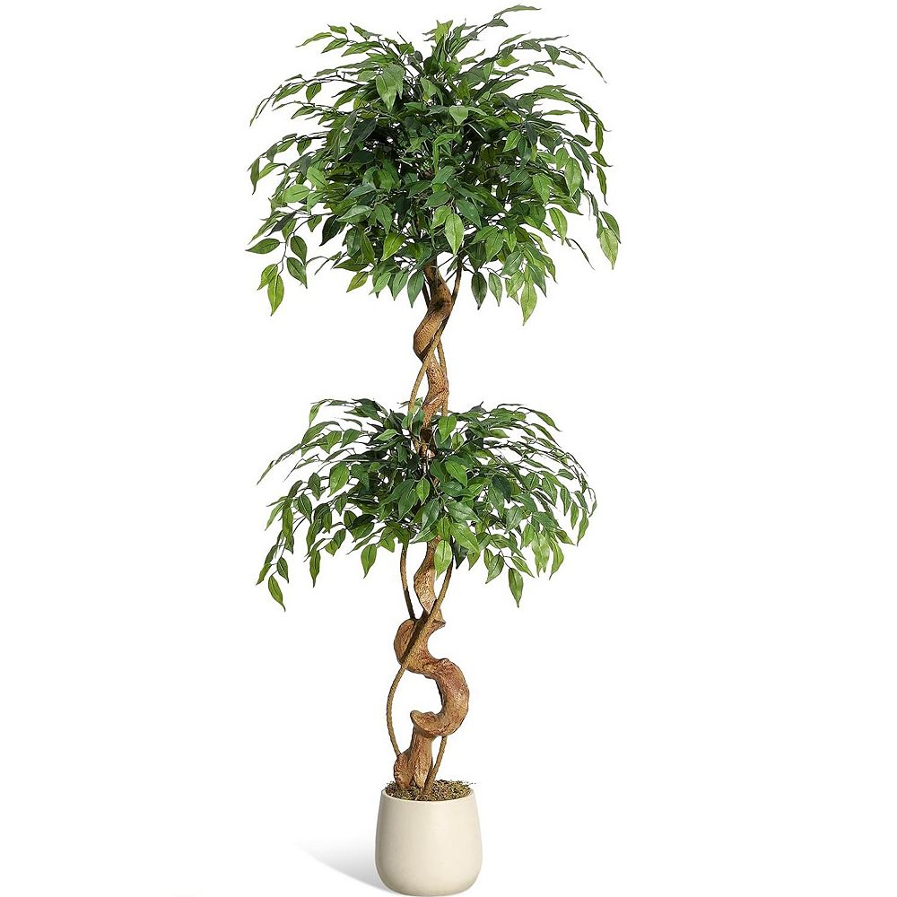 5FT Artificial Ficus Tree in Sturdy White Pot Indoor Faux Plant for ...