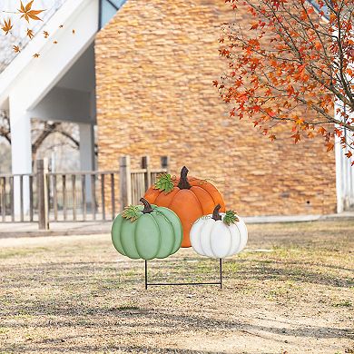 Glitzhome 23.75"H Stacked Pumpkin Yard Stake, Metal Garden Stake for ...