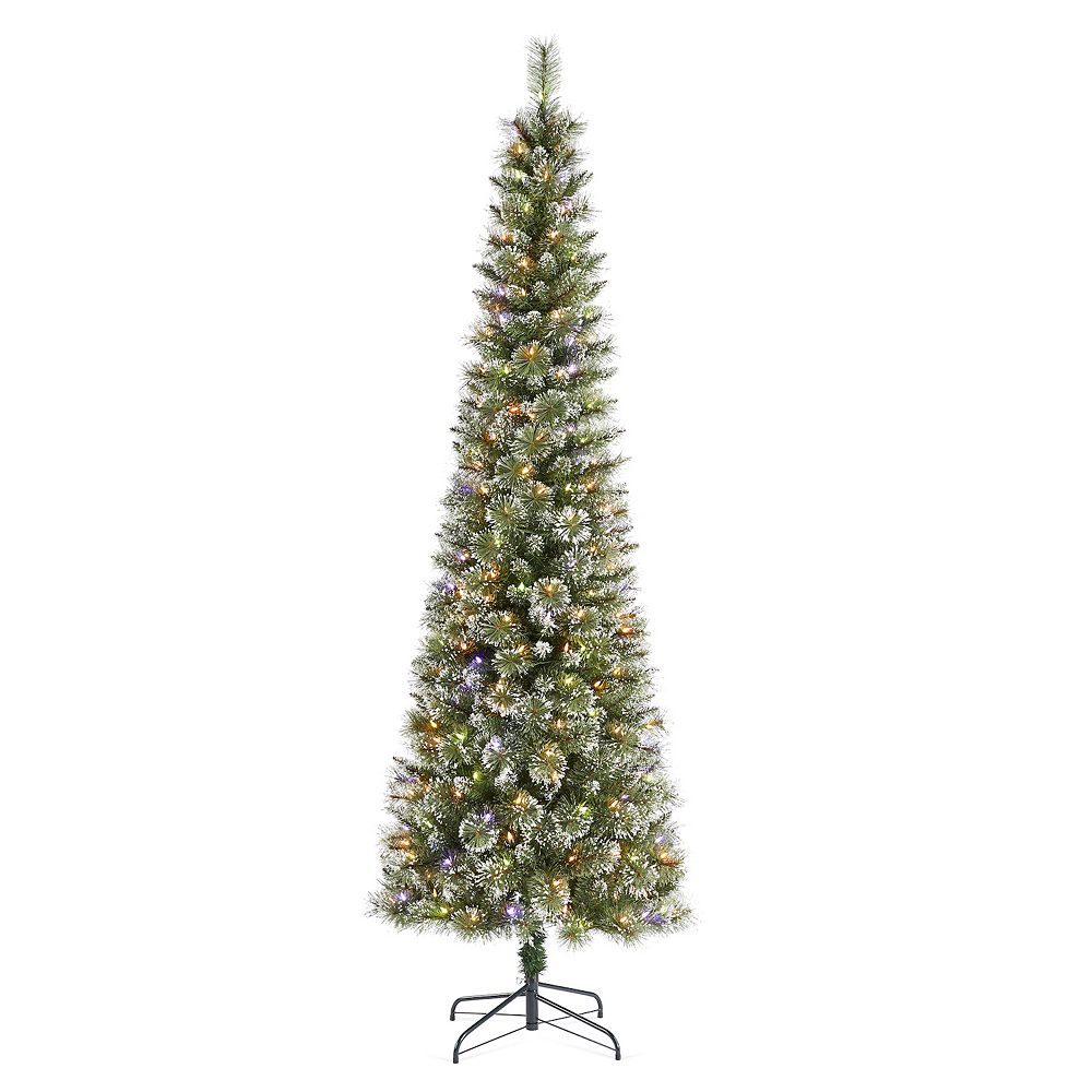 Glitzhome 7.5ft Pre-Lit Frosted Cashmere Pencil Pine Christmas Tree ...