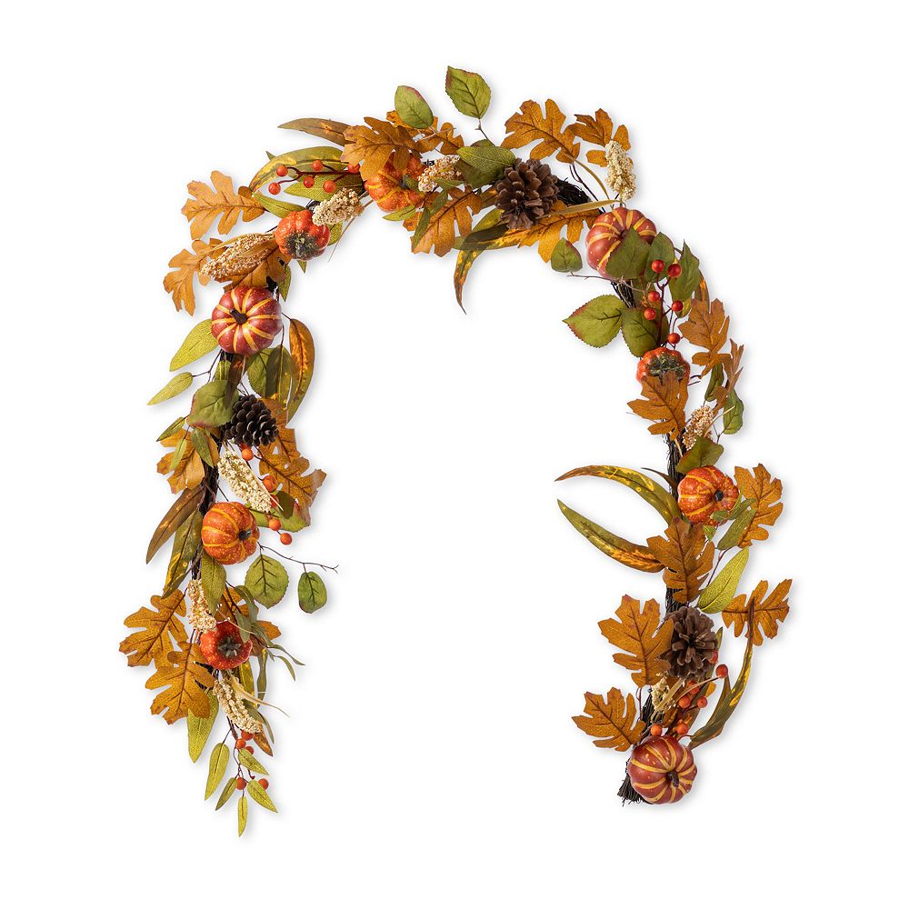 Glitzhome Pumpkin Leaf Floral Artificial Fall Garland, 72"L Charming ...
