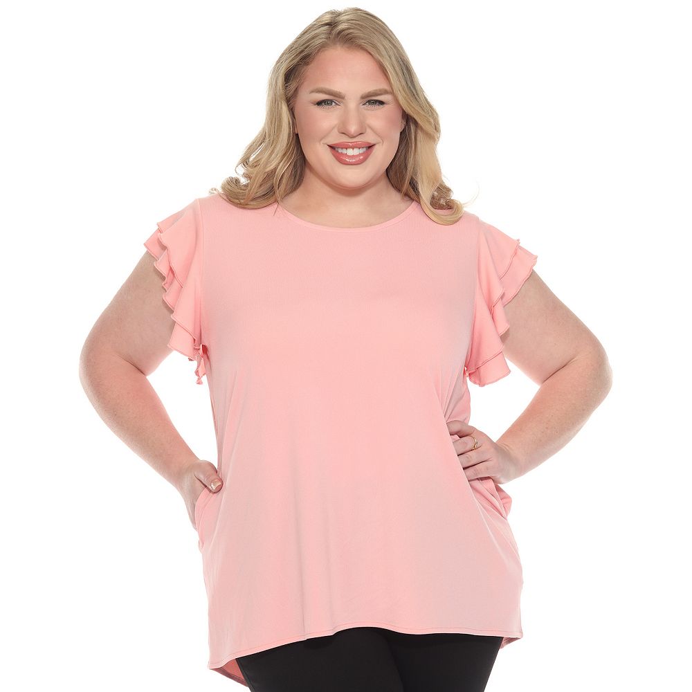 Plus Size Ruffled Sleeve Solid Top