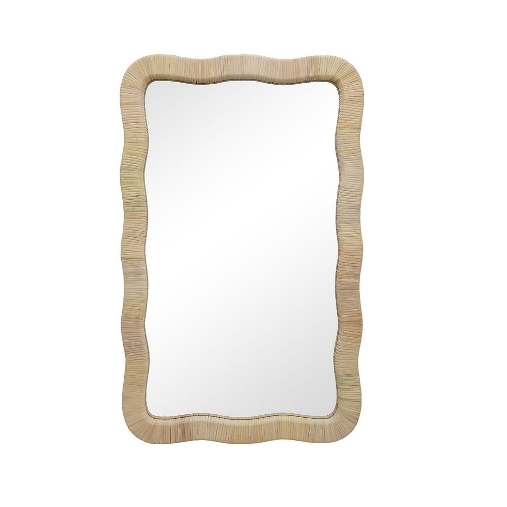 Parisloft Rattan Wall Mirror, Irregular Wave Mirror, 23.6" W x 1.4" D x ...
